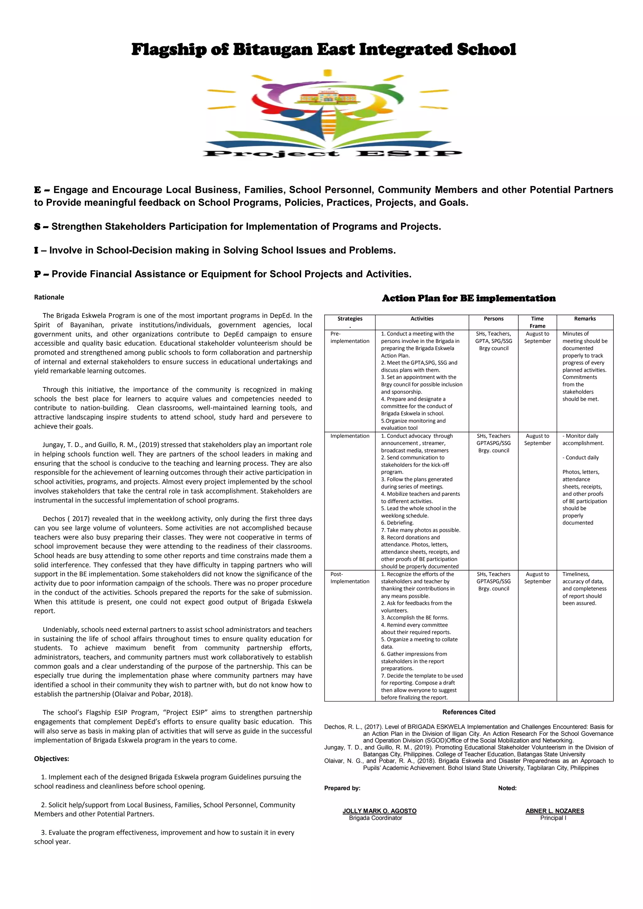 Project Flagship ESIP for Brigada Eskwela | PDF