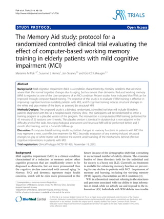 Flak2014 article the_memoryaidstudyprotocolforar | PDF | Physical ...