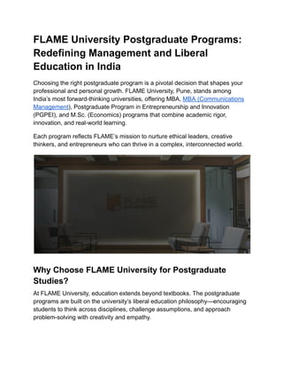 FLAME University Postgraduate Programs: Redefining Management and ...