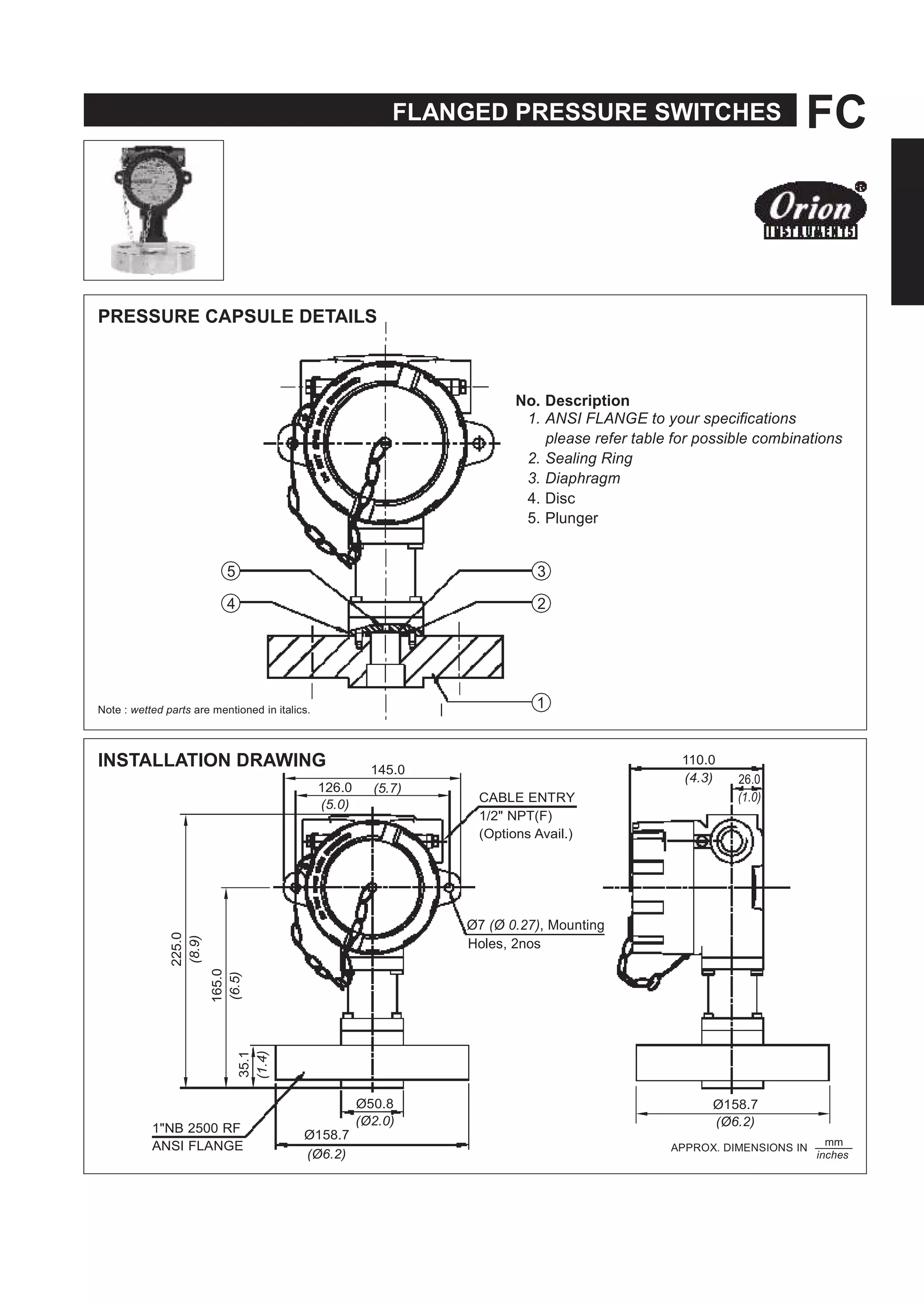 Flameproof Flanged Pressure Switches FC series | PDF