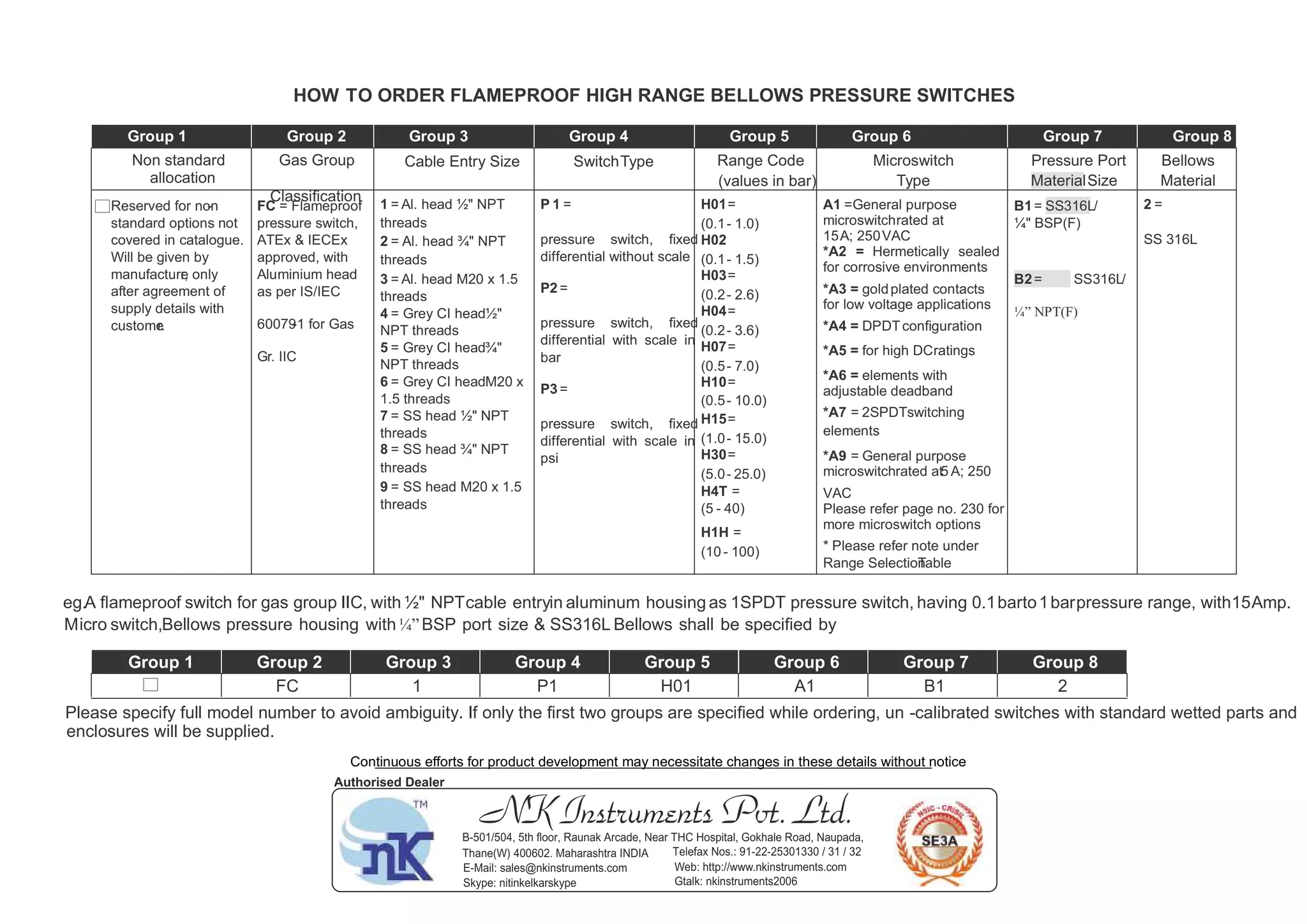 Flameproof High Range Bellow type Pressure Switches FC series | PDF