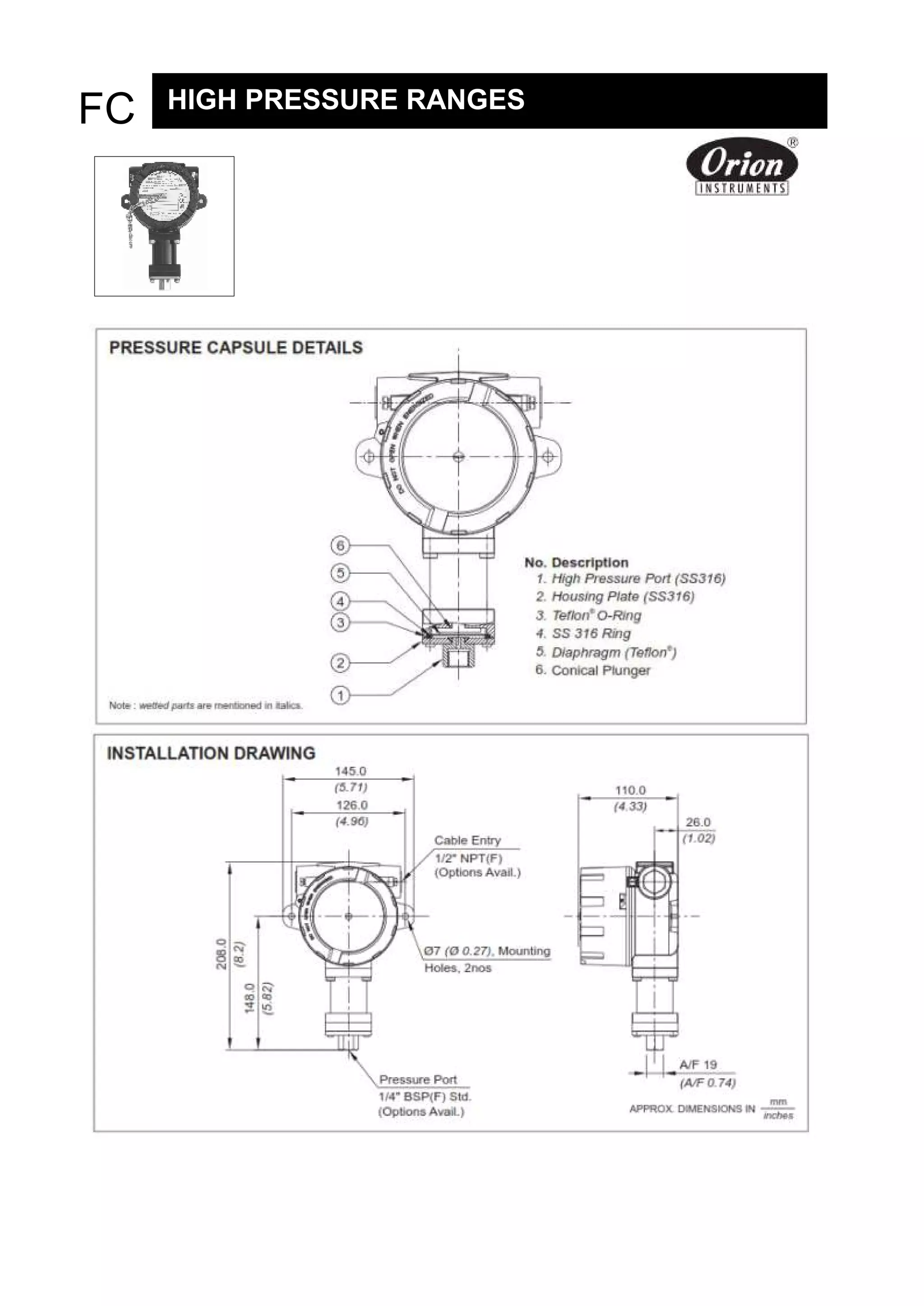 Flameproof High Range Pressure Switches without Scale FC series | PDF