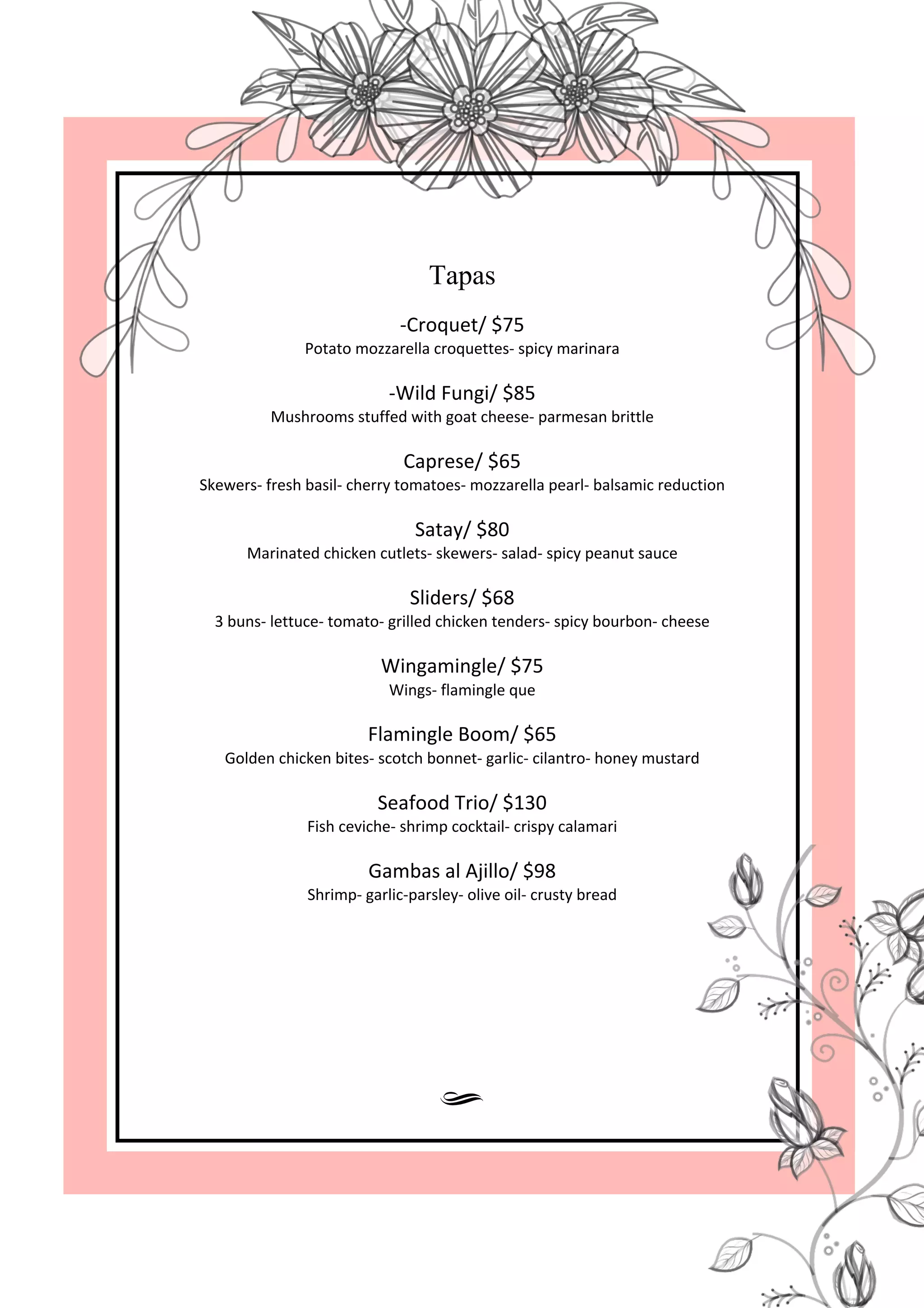 Flamingle Tapas Menu | PDF | Bars & Restaurants | Attractions