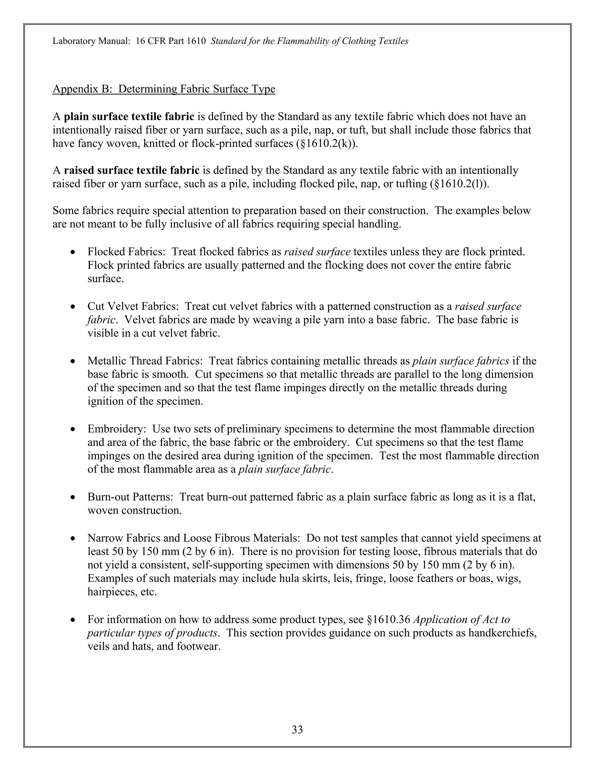 Flammability of clothing textiles test manual 1610 (1) | PDF