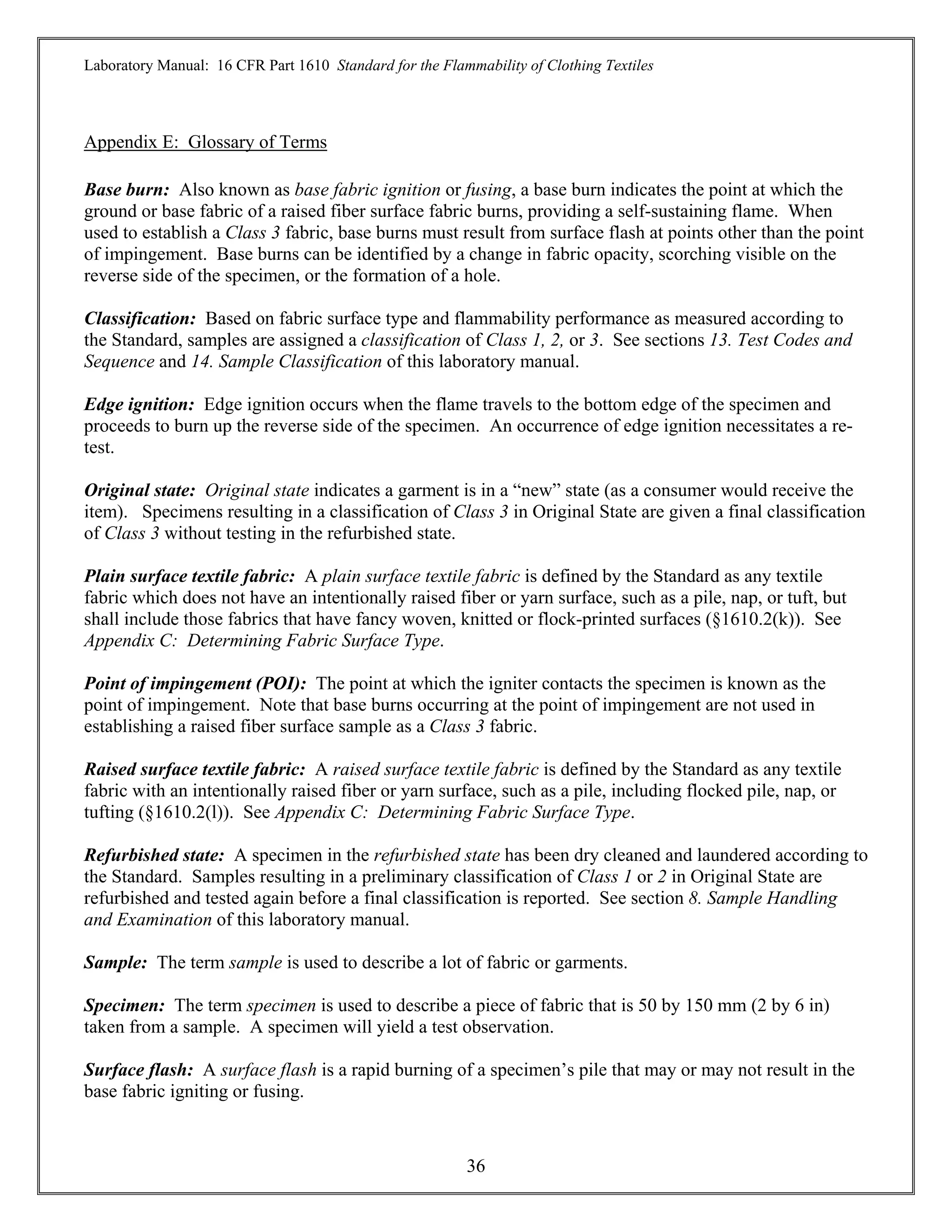 Flammability of clothing textiles test manual 1610 (1) | PDF