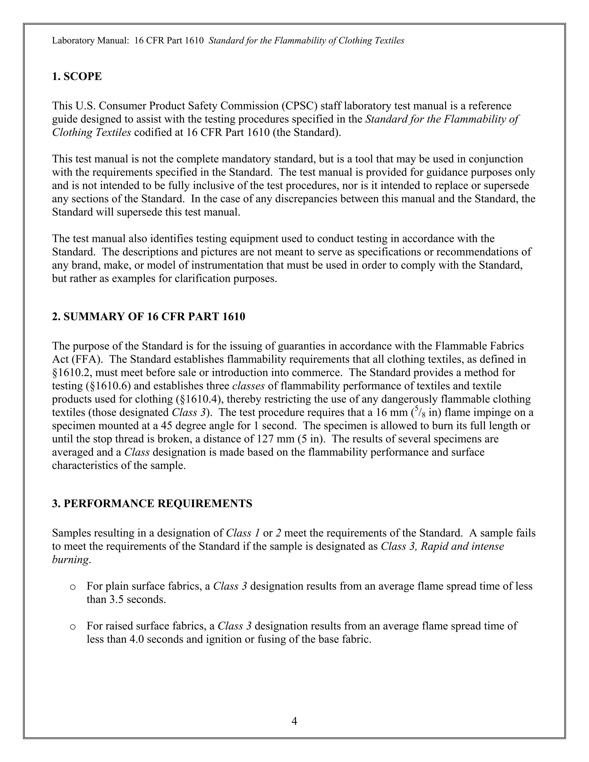 Flammability of clothing textiles test manual 1610 (1) | PDF