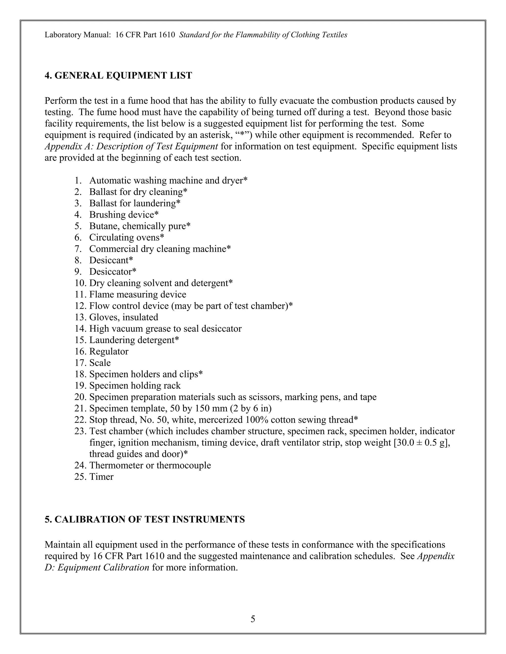 Flammability of clothing textiles test manual 1610 (1) | PDF