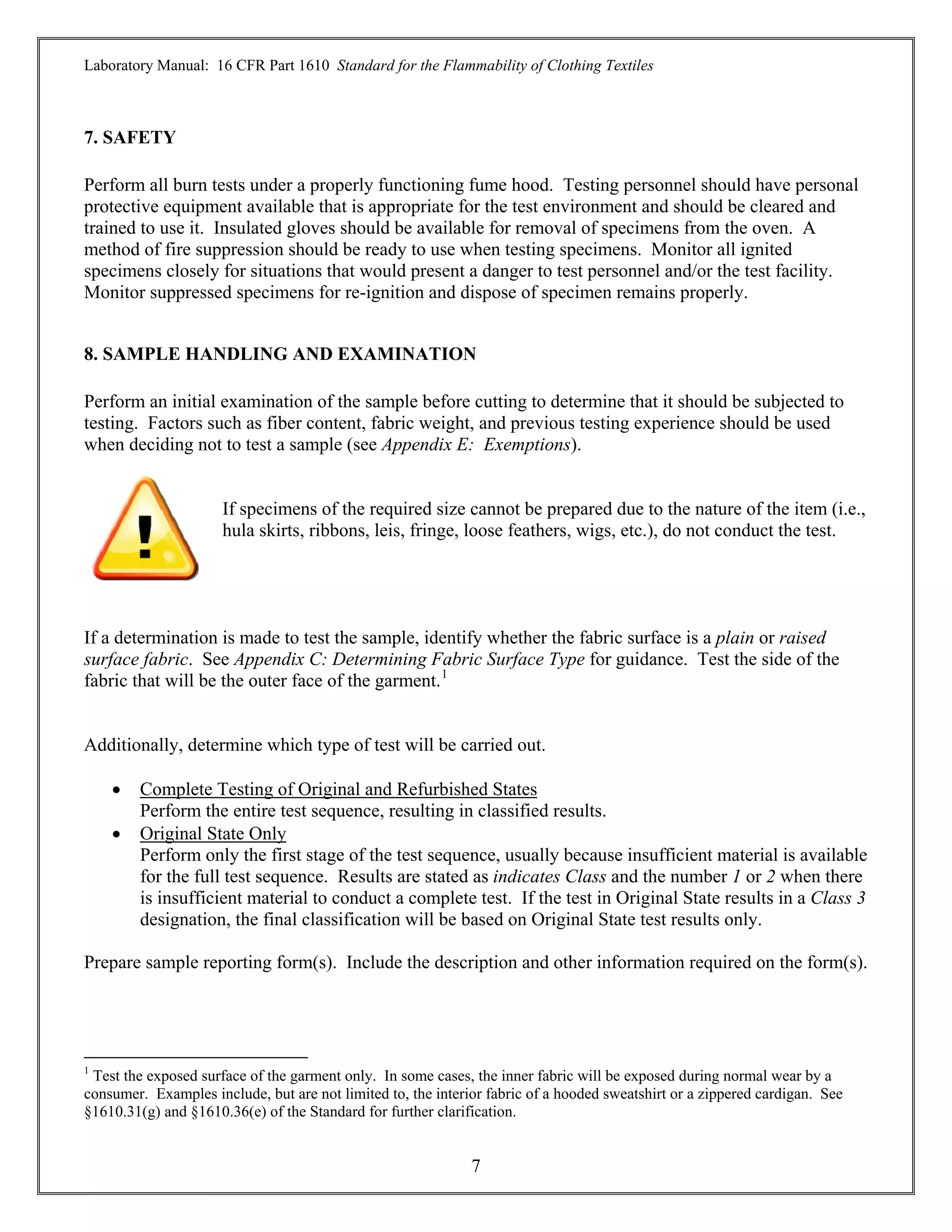 Flammability of clothing textiles test manual 1610 (1) | PDF