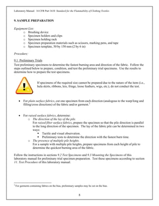 Flammability of clothing textiles test manual 1610 (1) | PDF