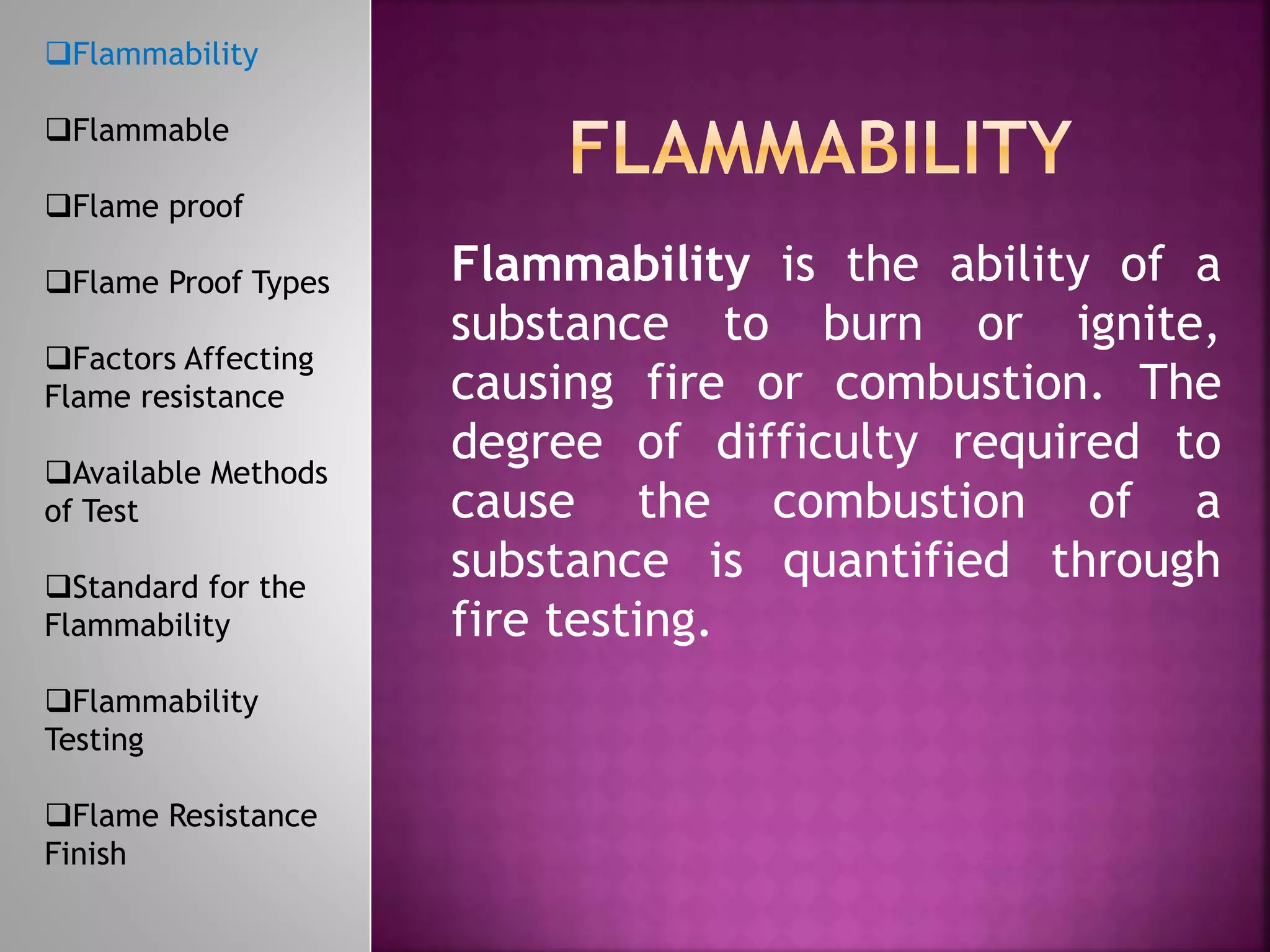 Flammability testing of clothing | PPTX