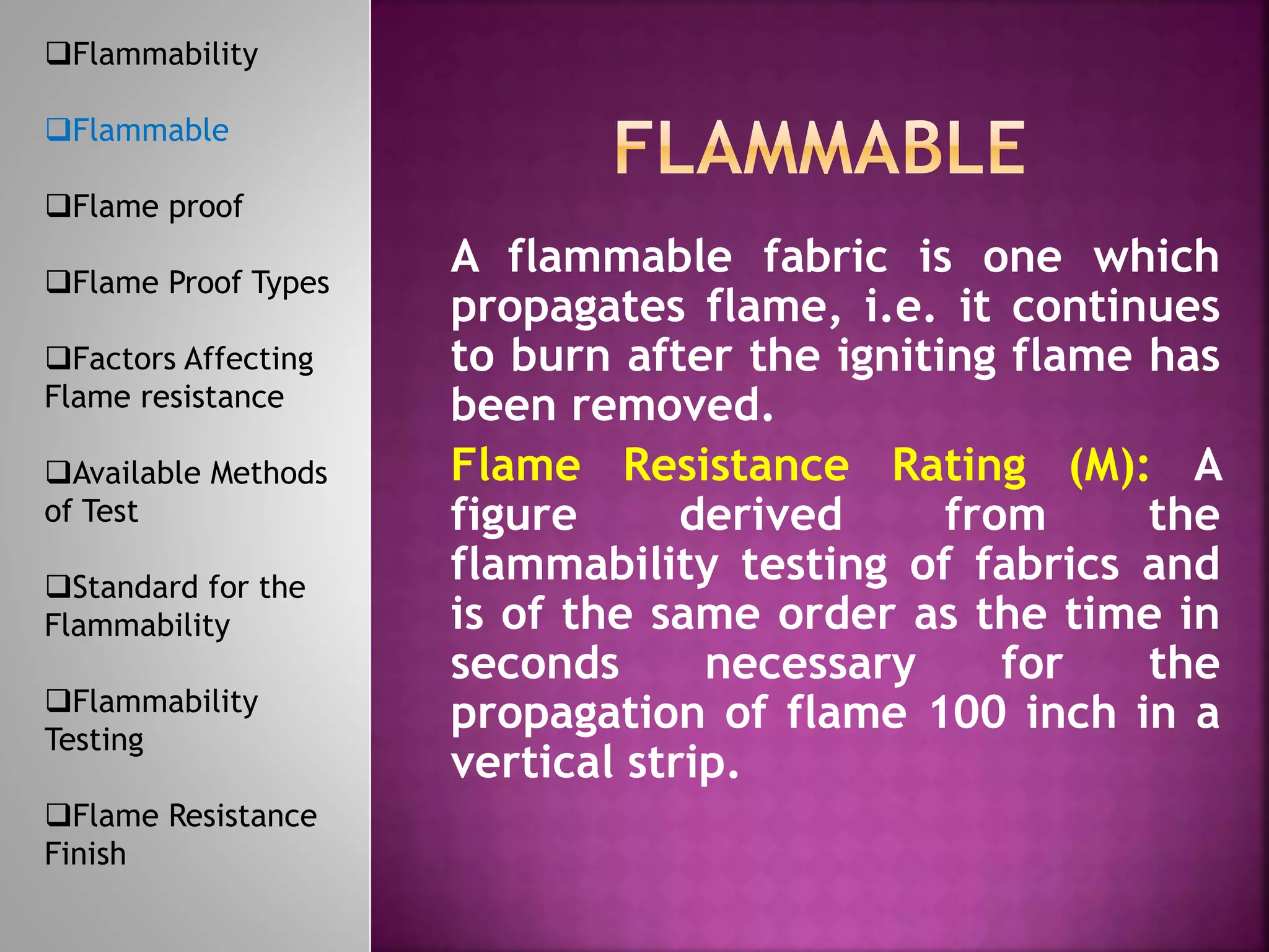 Flammability testing of clothing | PPTX