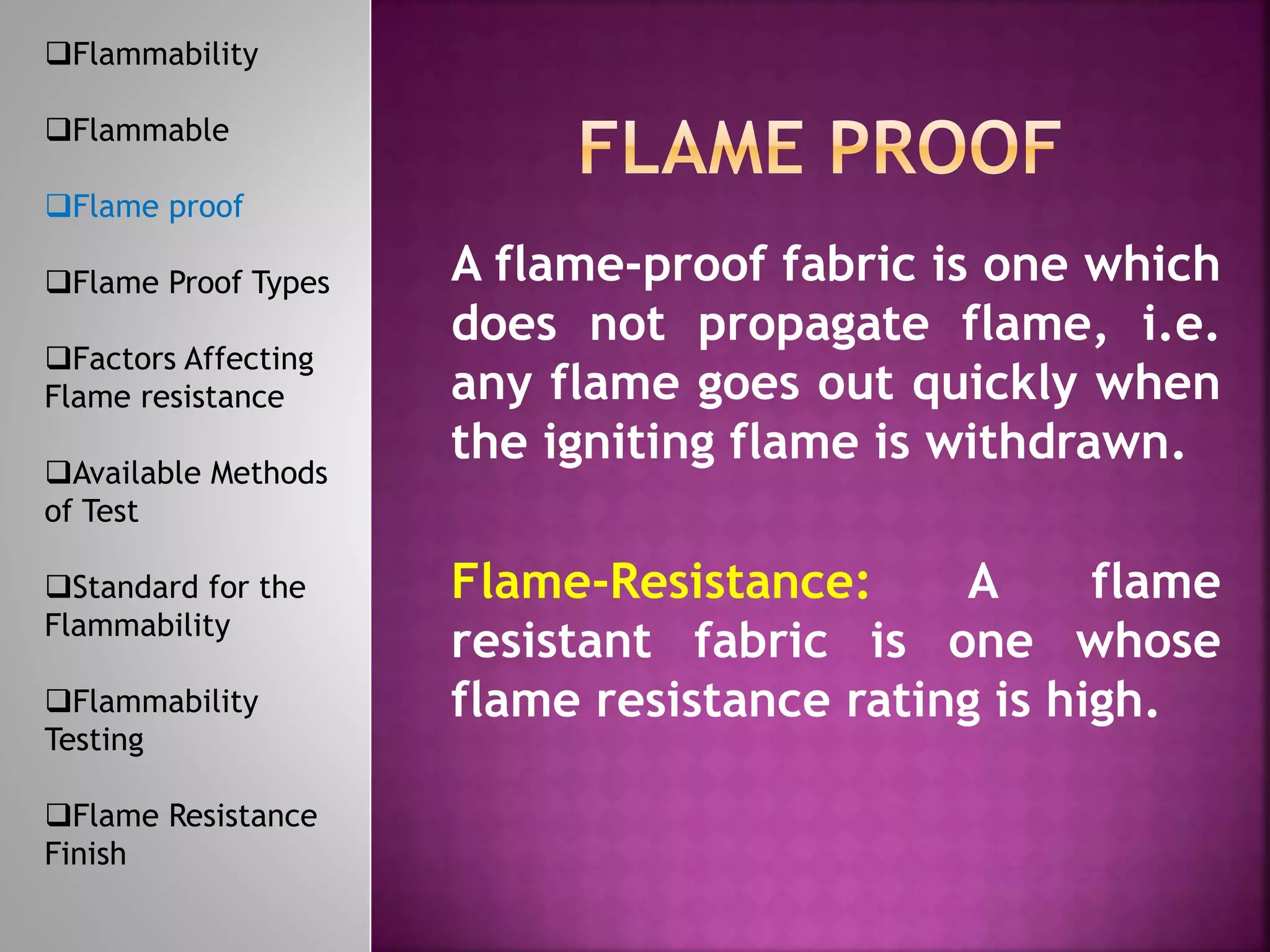 Flammability testing of clothing | PPTX