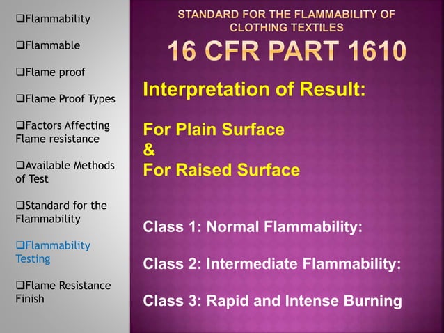Flammability testing of clothing | PPTX