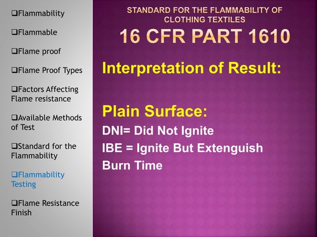 Flammability testing of clothing | PPTX