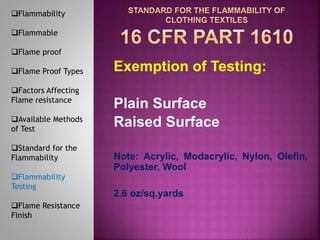 Flammability testing of clothing | PPTX
