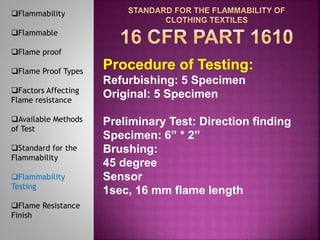 Flammability testing of clothing | PPTX
