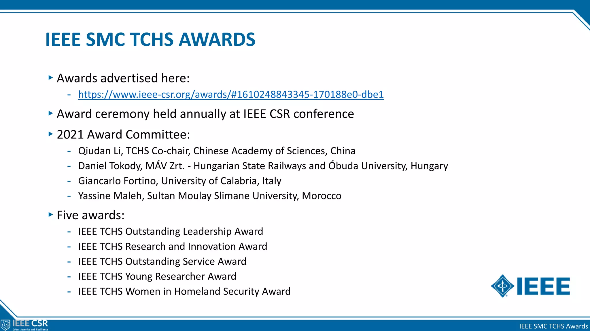 IEEE SMC TCHS Award Ceremony at IEEE CSR conference 2021 | PPT