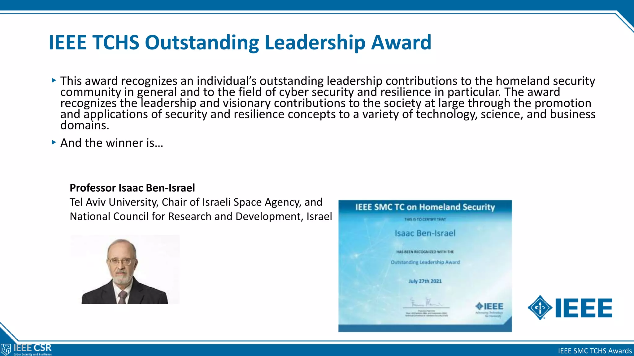 IEEE SMC TCHS Award Ceremony at IEEE CSR conference 2021 | PPT