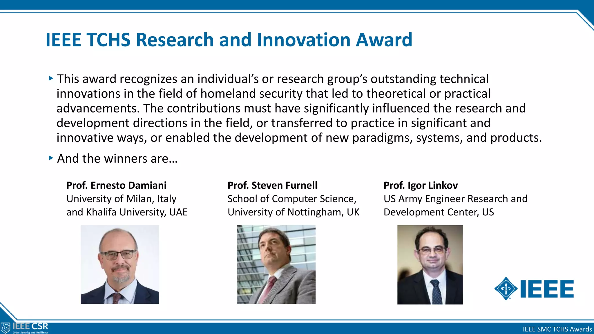 IEEE SMC TCHS Award Ceremony at IEEE CSR conference 2021 | PPT