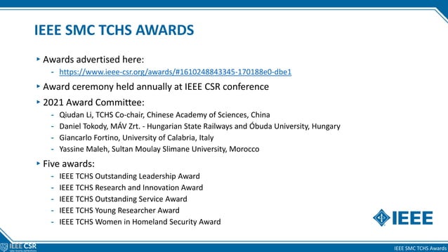 IEEE SMC TCHS Award Ceremony at IEEE CSR conference 2021 | PPT