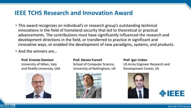 IEEE SMC TCHS Award Ceremony at IEEE CSR conference 2021 | PPT