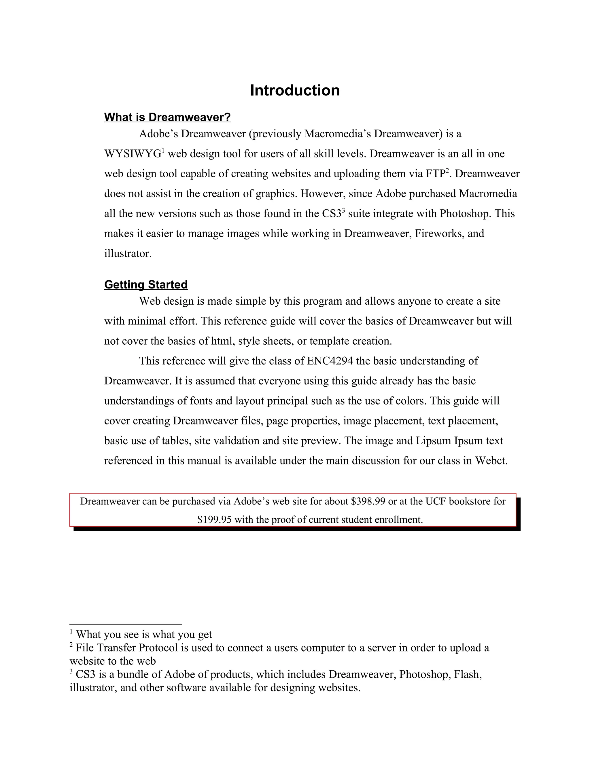 Basic Web Design In Dreamweaver | DOC