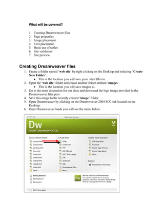 Basic Web Design In Dreamweaver | DOC