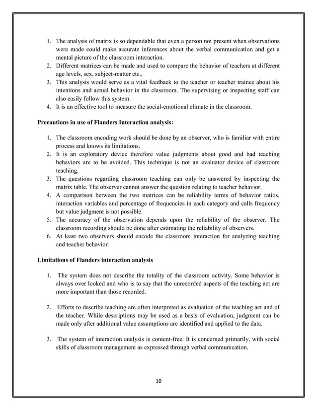 Flanders interaction analysis | DOCX | Educational Assessment | Education