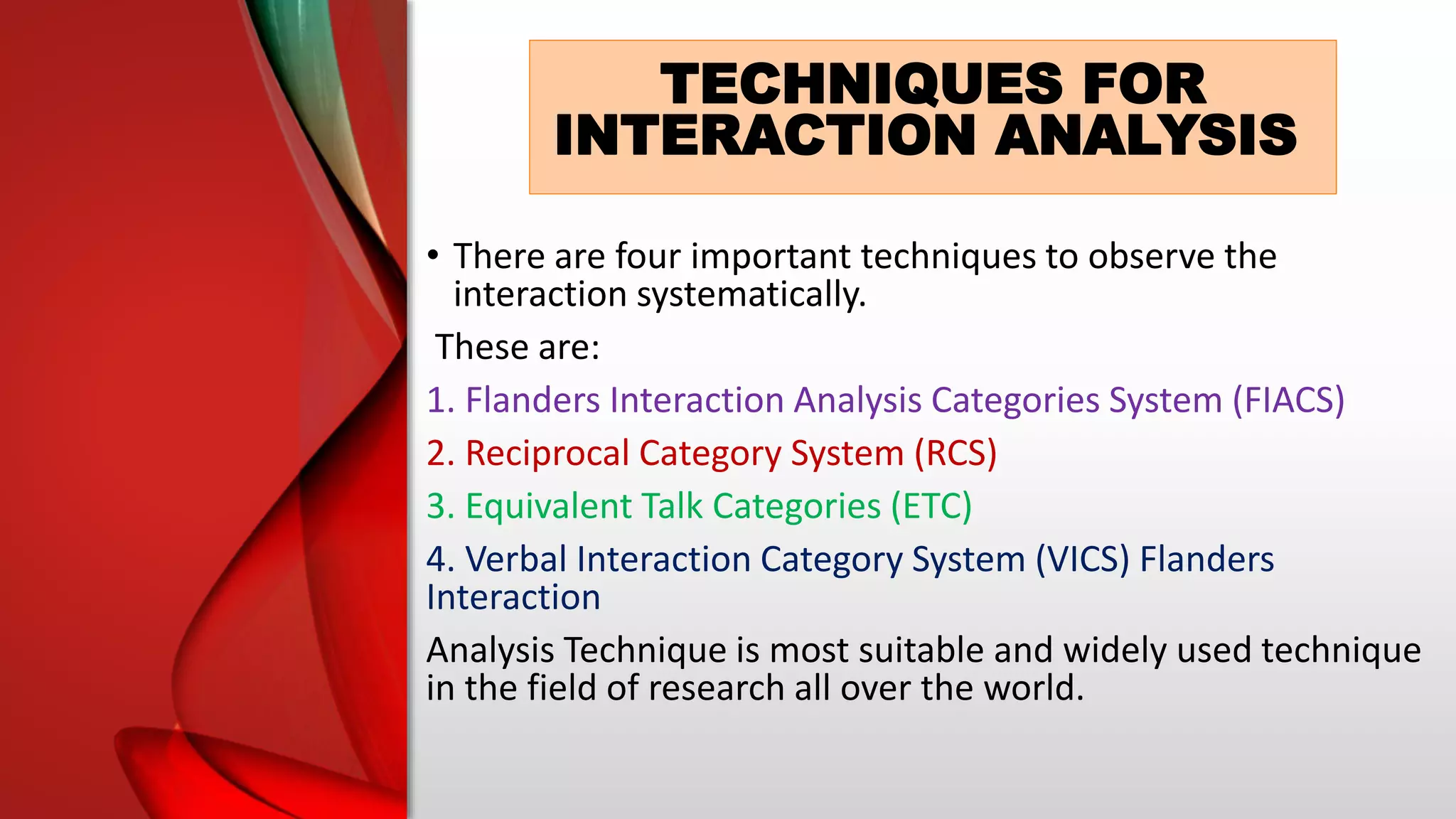 Flanders’ interaction analysis category system (FIACS) - Categories, Procedures and ...