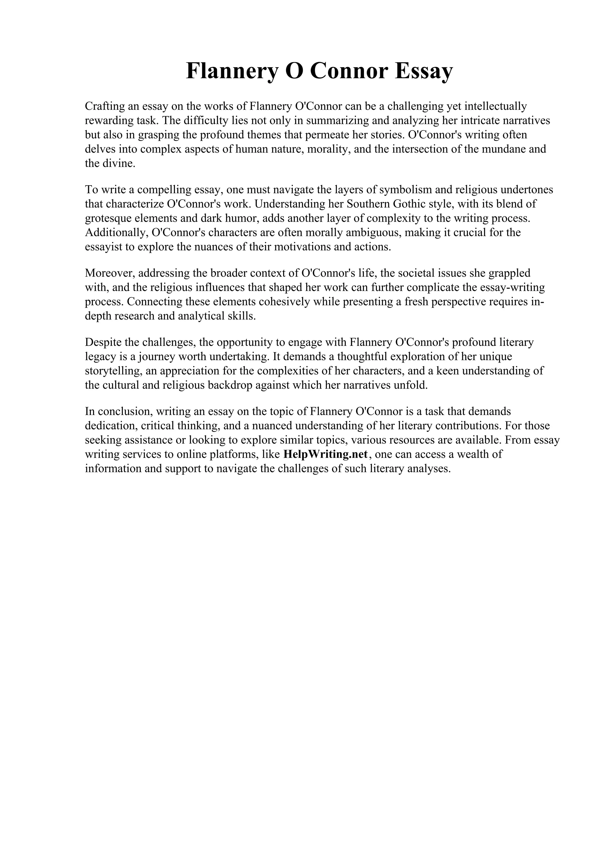 Flannery O Connor Essay | PDF
