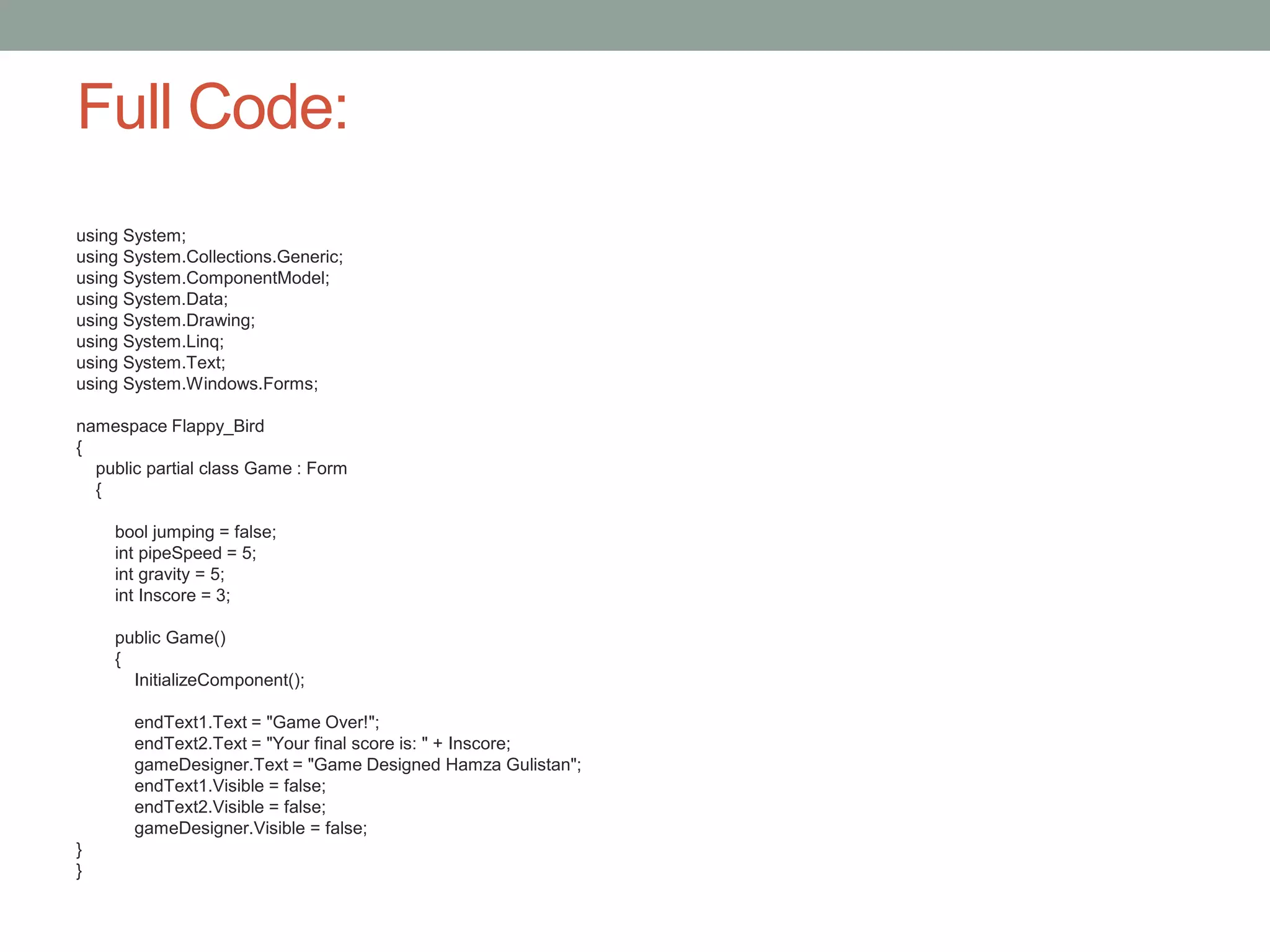 Flappy bird game in c# | PPTX
