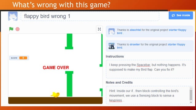 Hour (and a half) of Code: Flappy Bird Games in Scratch | PPTX