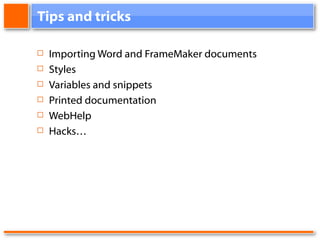 MadCap Flare Tips and Tricks - Scott DeLoach, ClickStart | PPT