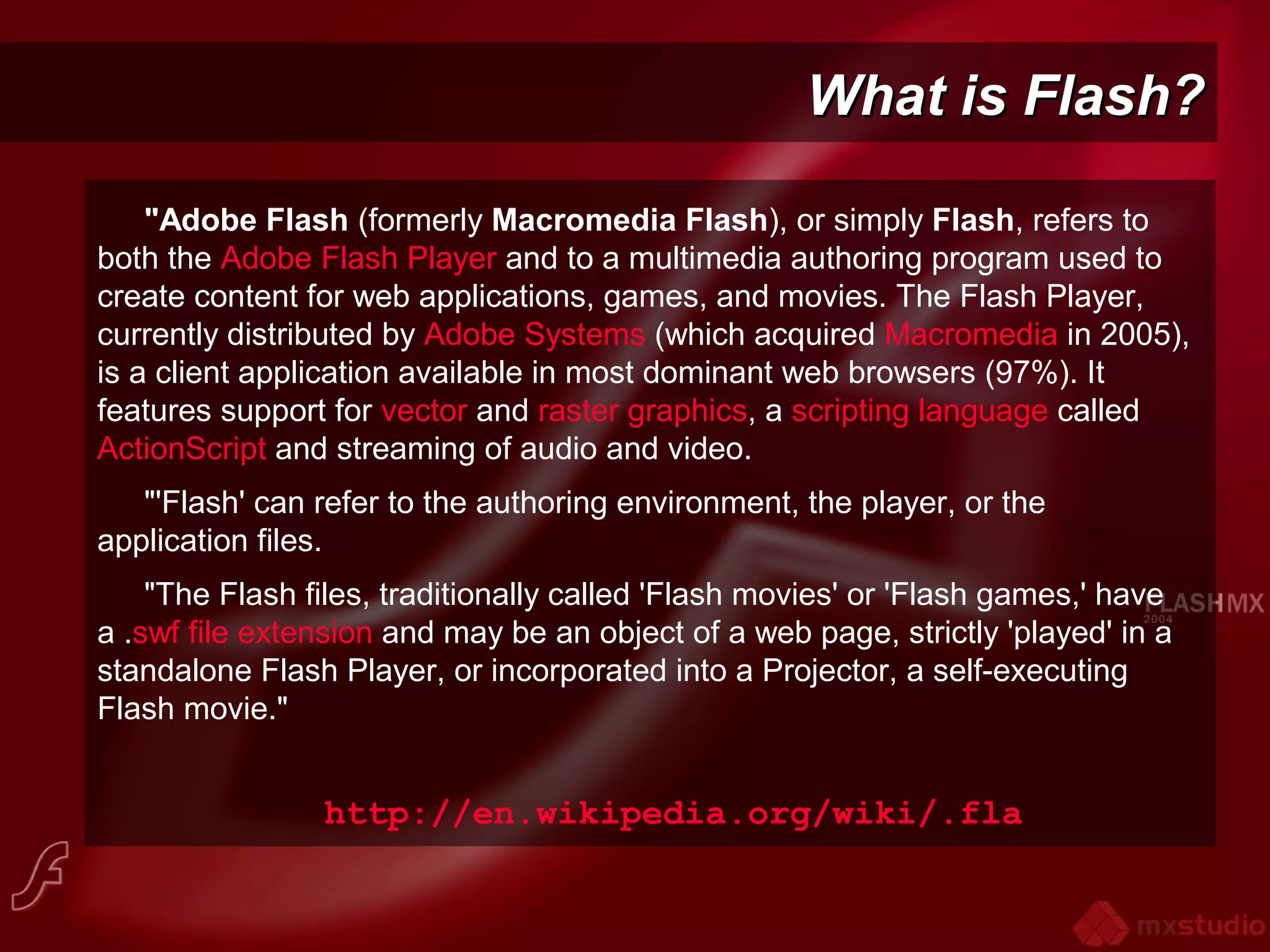 Intro to Flash 8 welcome & course outline (2008) | PPT
