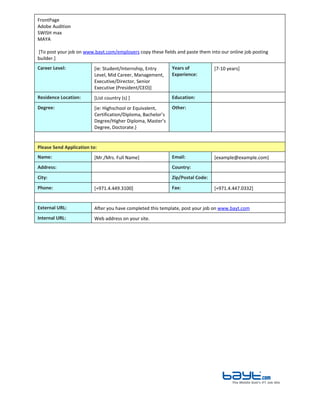 Flash Animators 3D Artist Job Description Template by Bayt.com