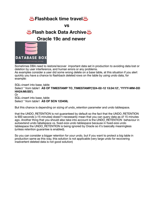 Flashback time travel vs Flash back Data Archive.pdf | Databases | Computer Software and ...