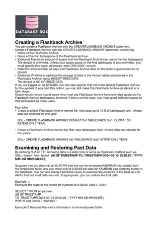 Flashback time travel vs Flash back Data Archive.pdf | Databases | Computer Software and ...