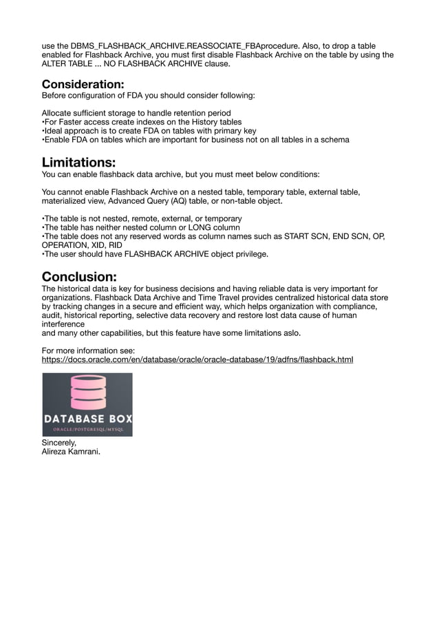 Flashback time travel vs Flash back Data Archive.pdf | Databases | Computer Software and ...