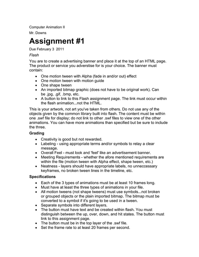 Flashbannerassignment.doc | Computer Animation | Computer Software and Applications