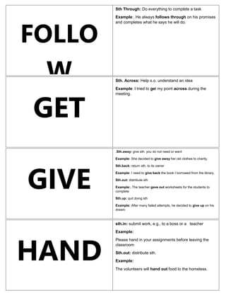 Flashcards para estudiar ingles sobre phrase verbs | PDF