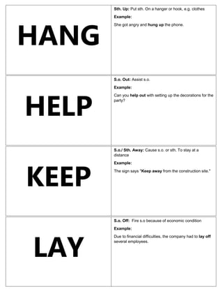 Flashcards para estudiar ingles sobre phrase verbs | PDF