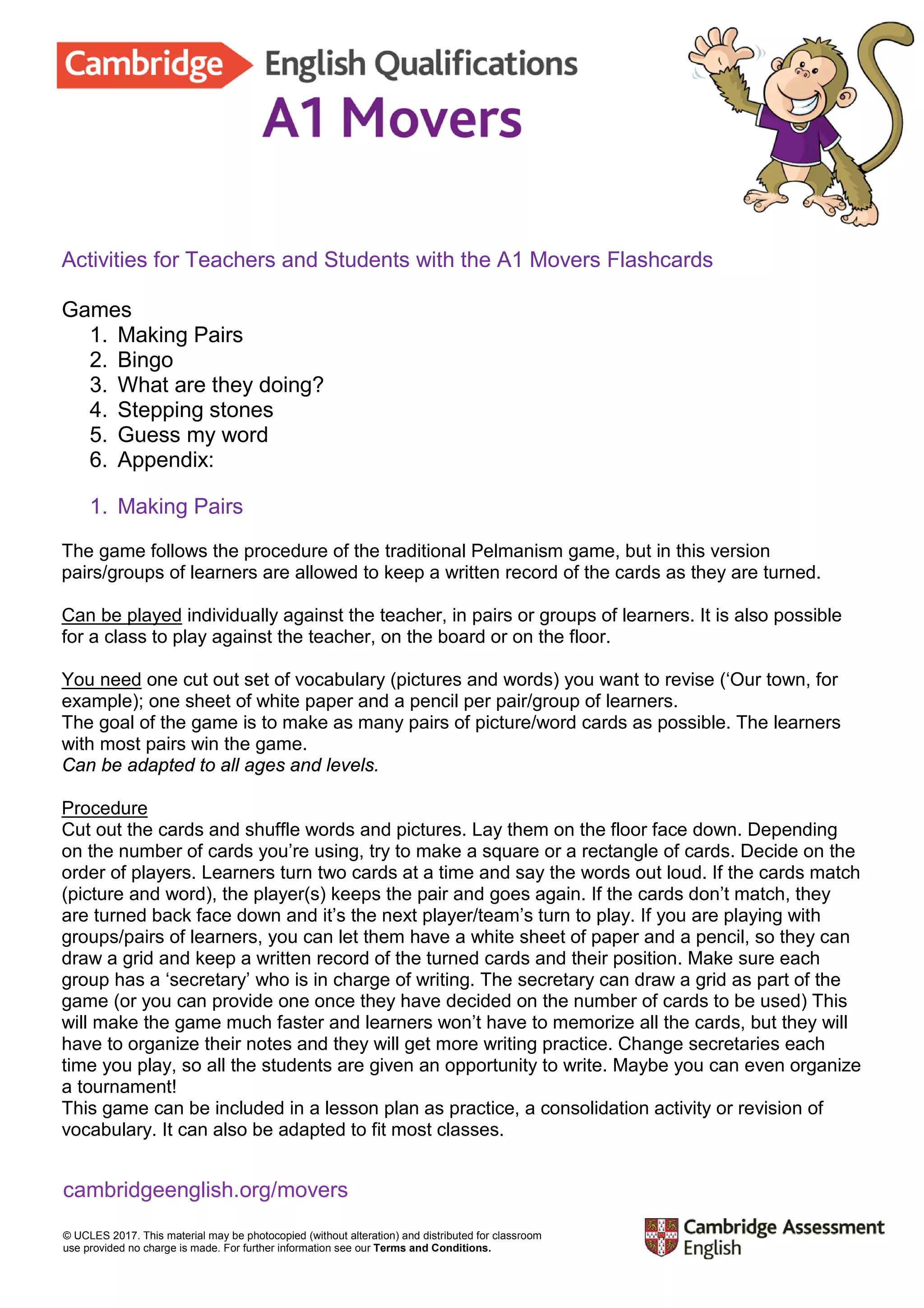 Flashcards activities for teachers movers | PDF