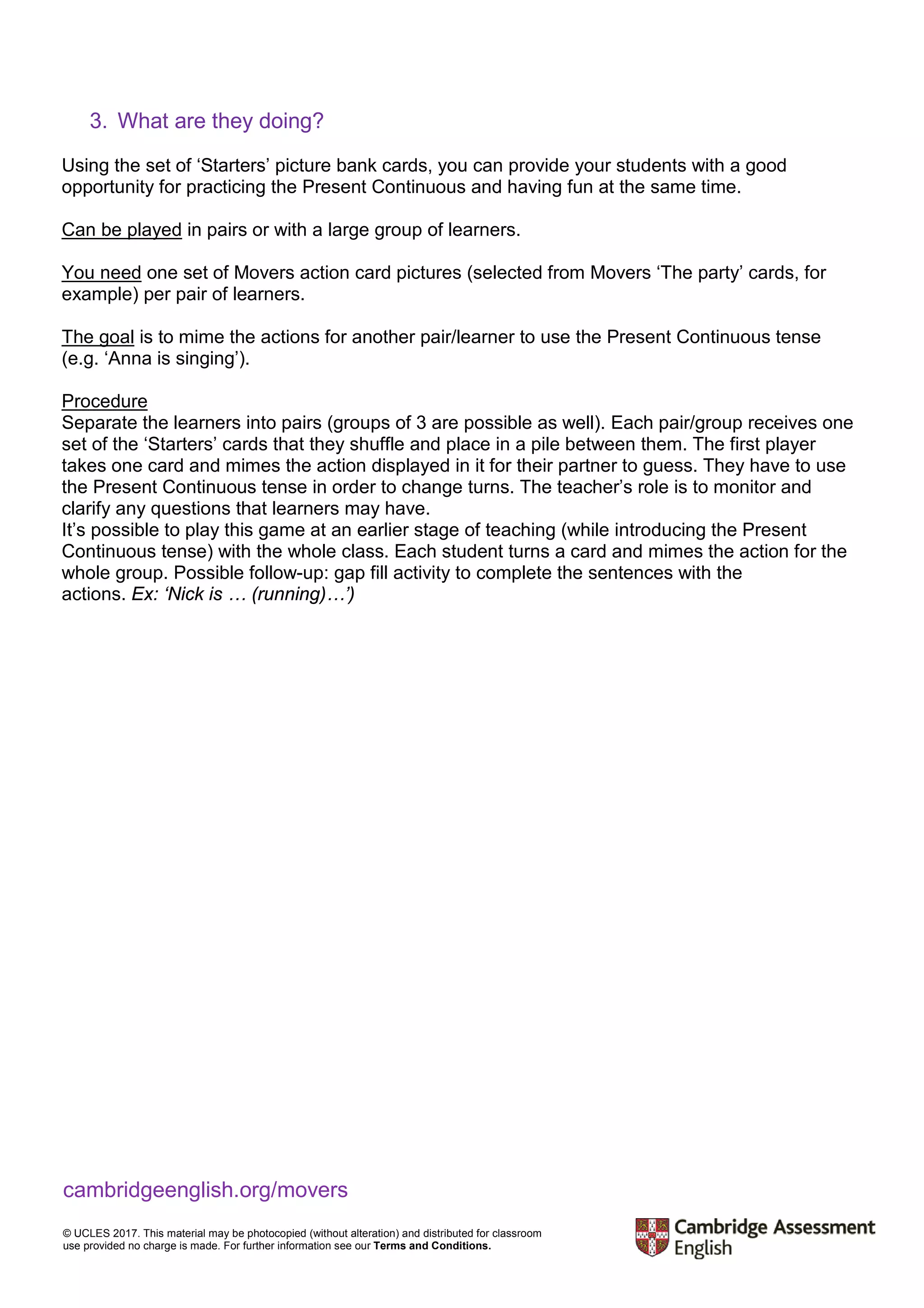 Flashcards activities for teachers movers | PDF