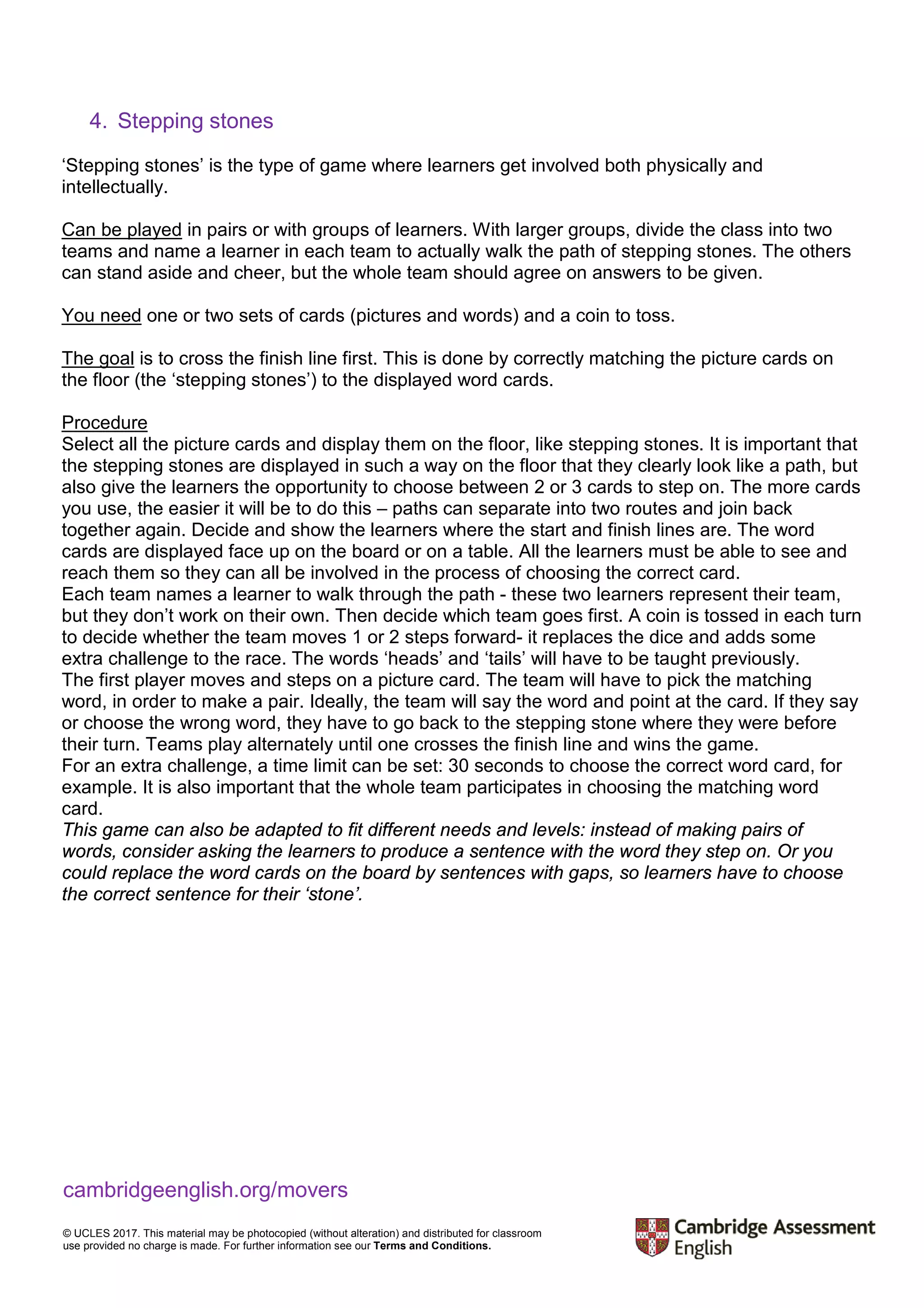 Flashcards activities for teachers movers | PDF