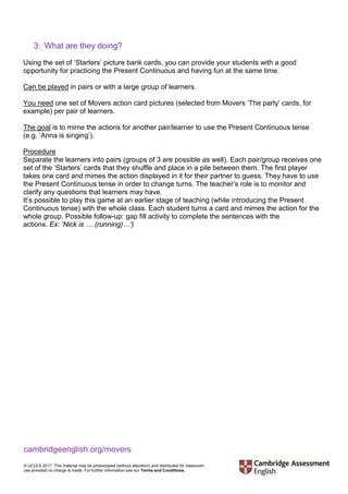 Flashcards activities for teachers movers | PDF