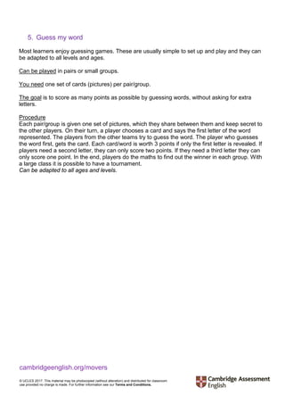 Flashcards activities for teachers movers | PDF