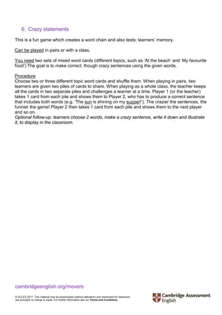 Flashcards activities for teachers movers | PDF