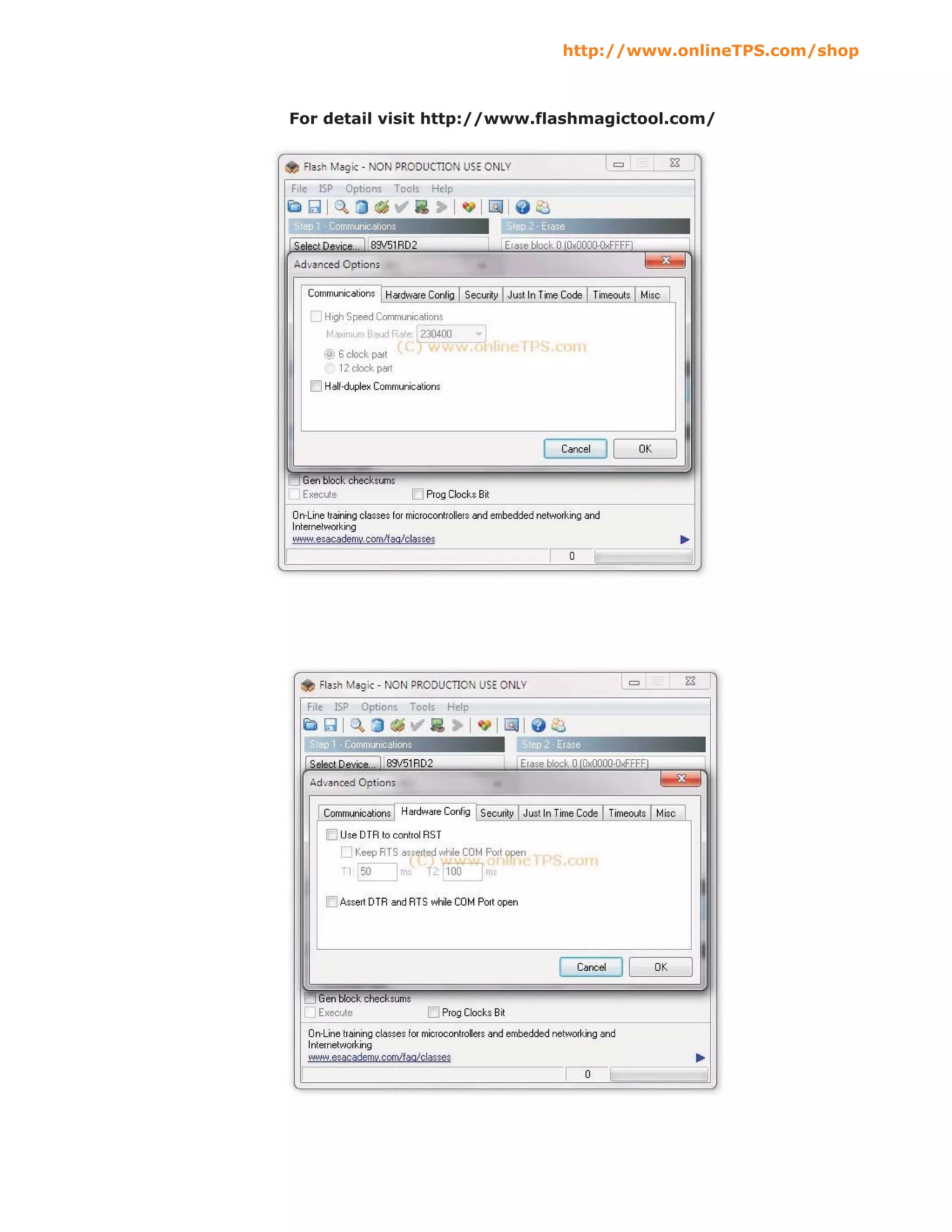 Flash magic software setting for P89V51RD2 | PDF