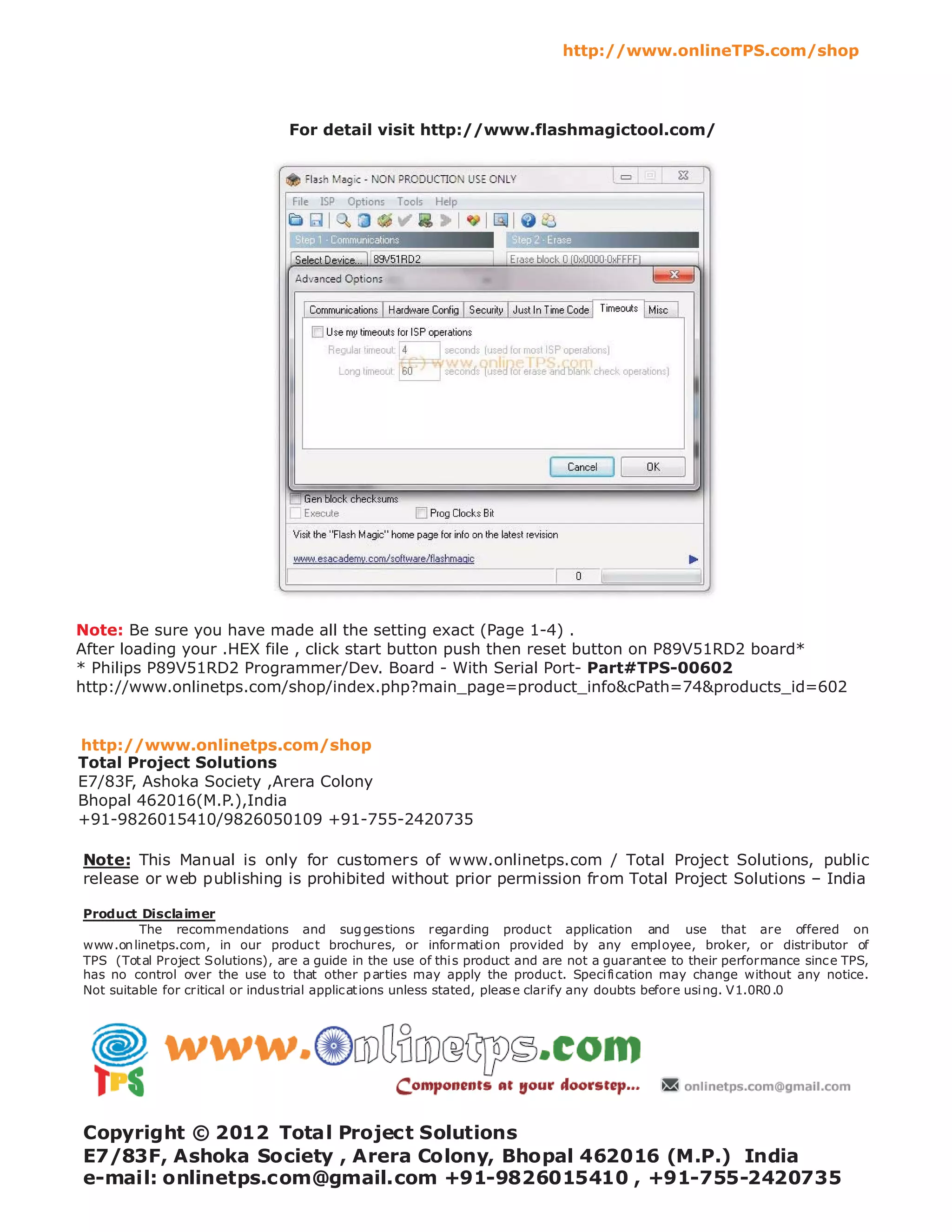 Flash magic software setting for P89V51RD2 | PDF