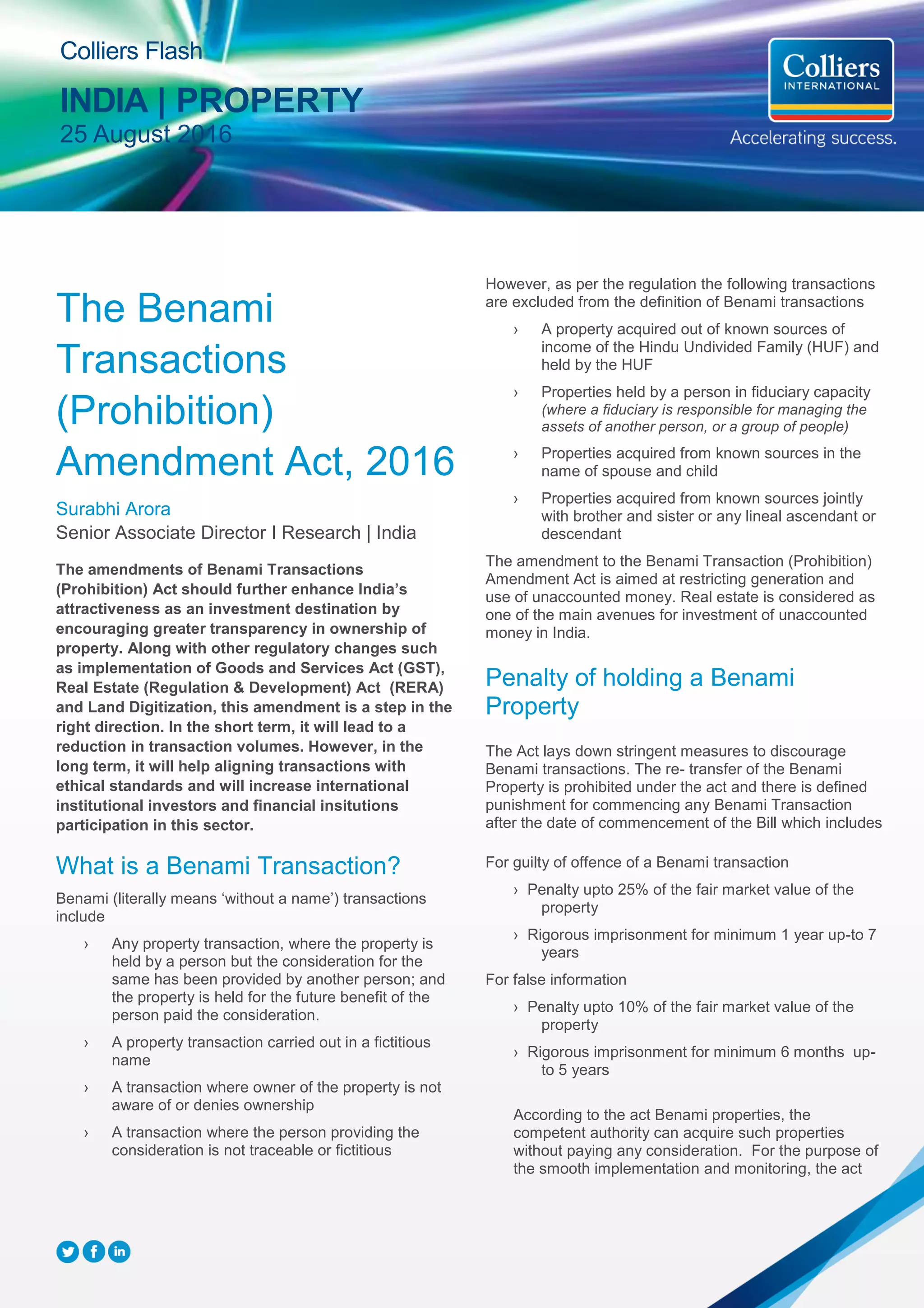 The Benami Transaction (Prohibition) Amendment Act , 2016 | PDF